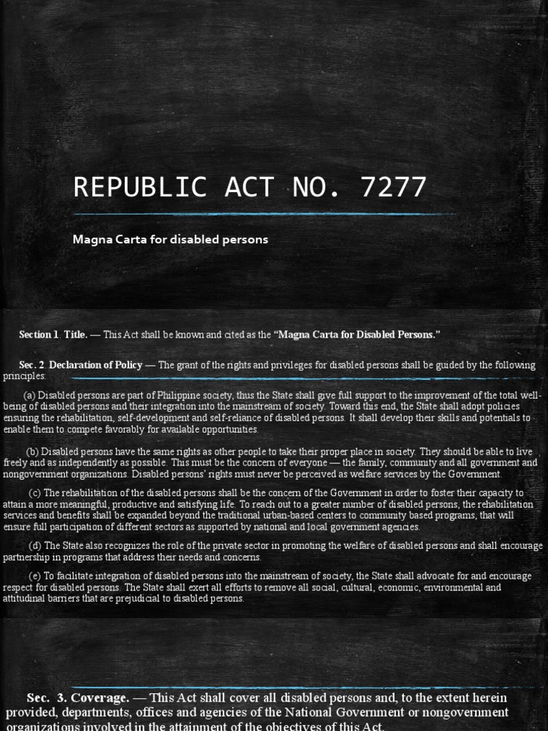 Republic Act No. 7277 | PDF | Special Education | Disability