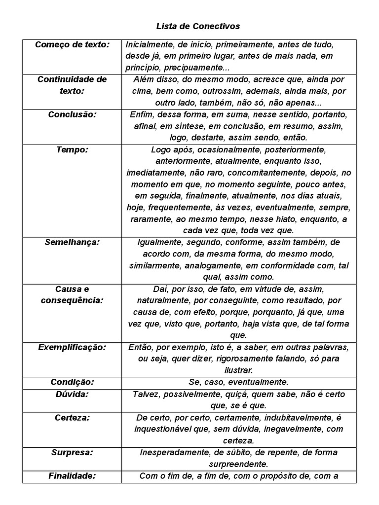 Lista de Conectivos | Download grátis PDF | Tempo