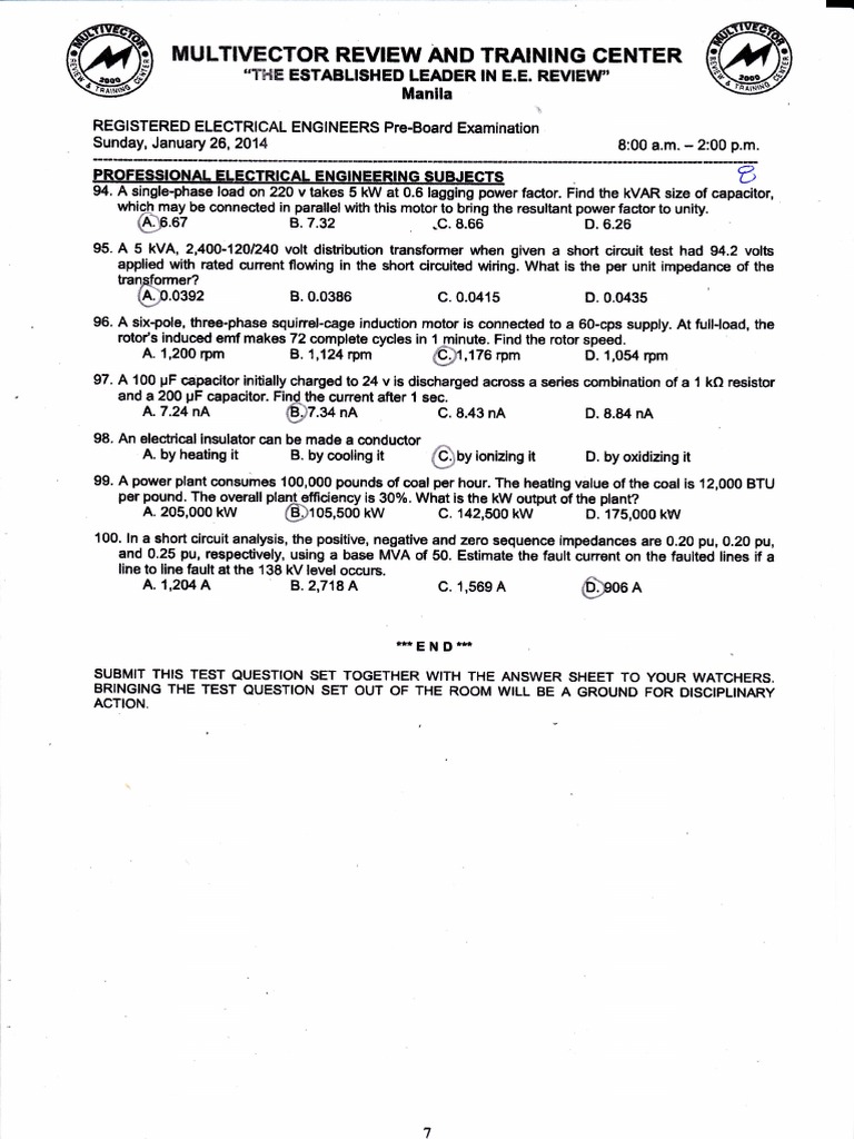 Electrical Engineering Exam Prep | PDF | Capacitor | Electric Motor