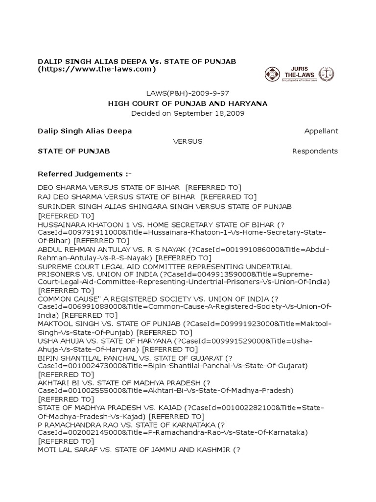 DALIP SINGH ALIAS DEEPA vs. STATE OF PUNJAB | PDF | Bail | Trials
