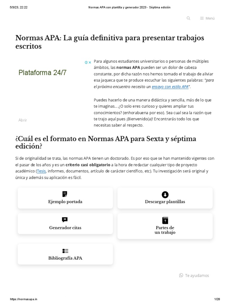 Normas APA con plantilla y generador 2023 - Séptima edición.pdf | PDF | Estilo apa | Diseño de ...