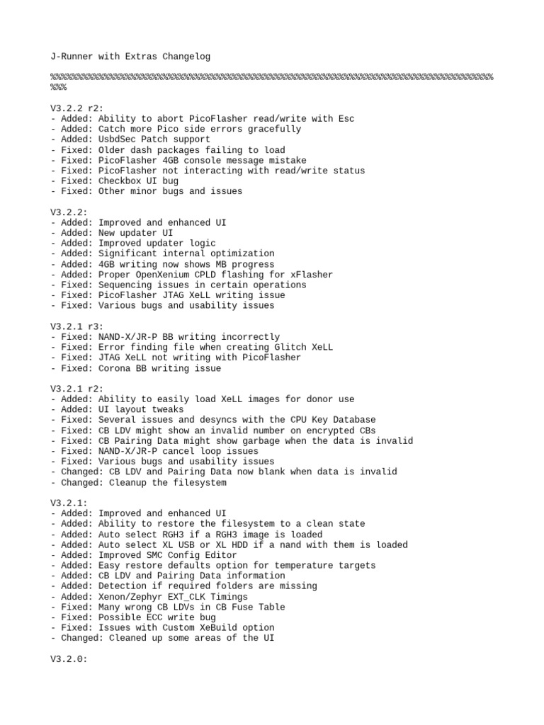 J-Runner with Extras Changelog Summary | PDF | Software Bug | Flash Memory