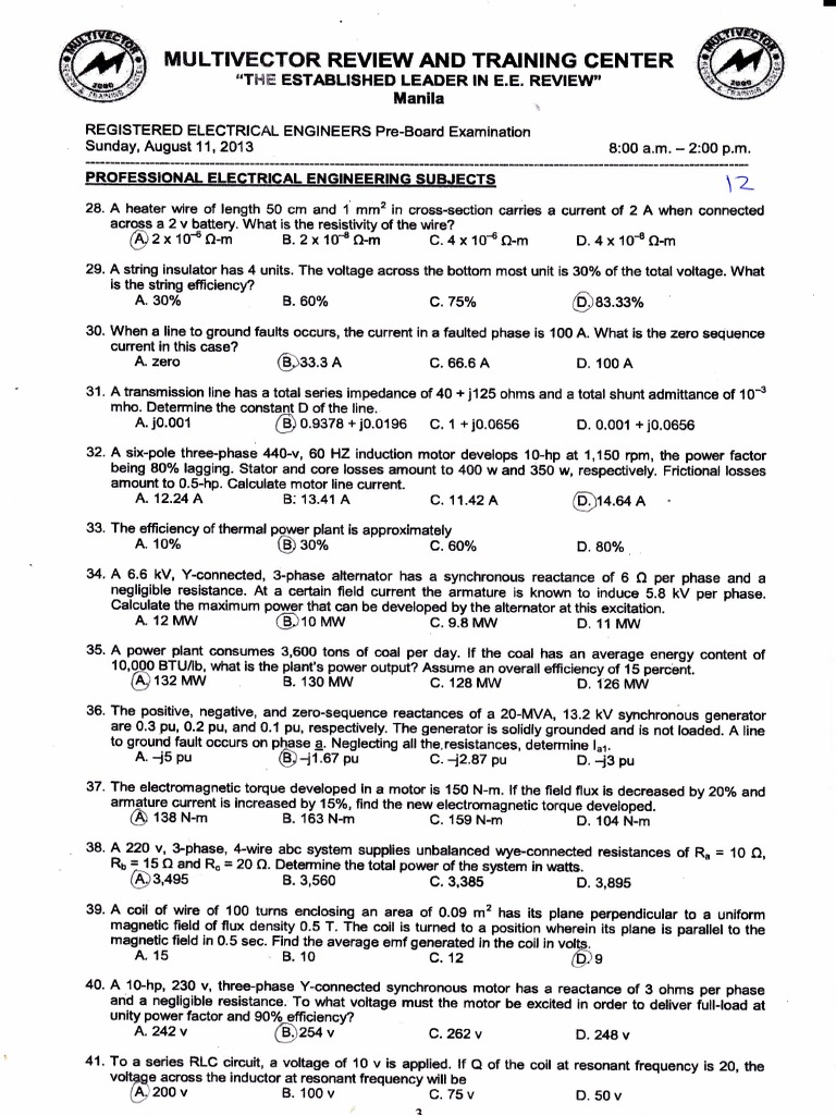 IMG - 0531 EE PreBoard Exam 12b | PDF | Inductor | Watt