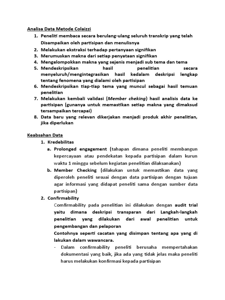 Analisa Data Metode Colaizzi | PDF