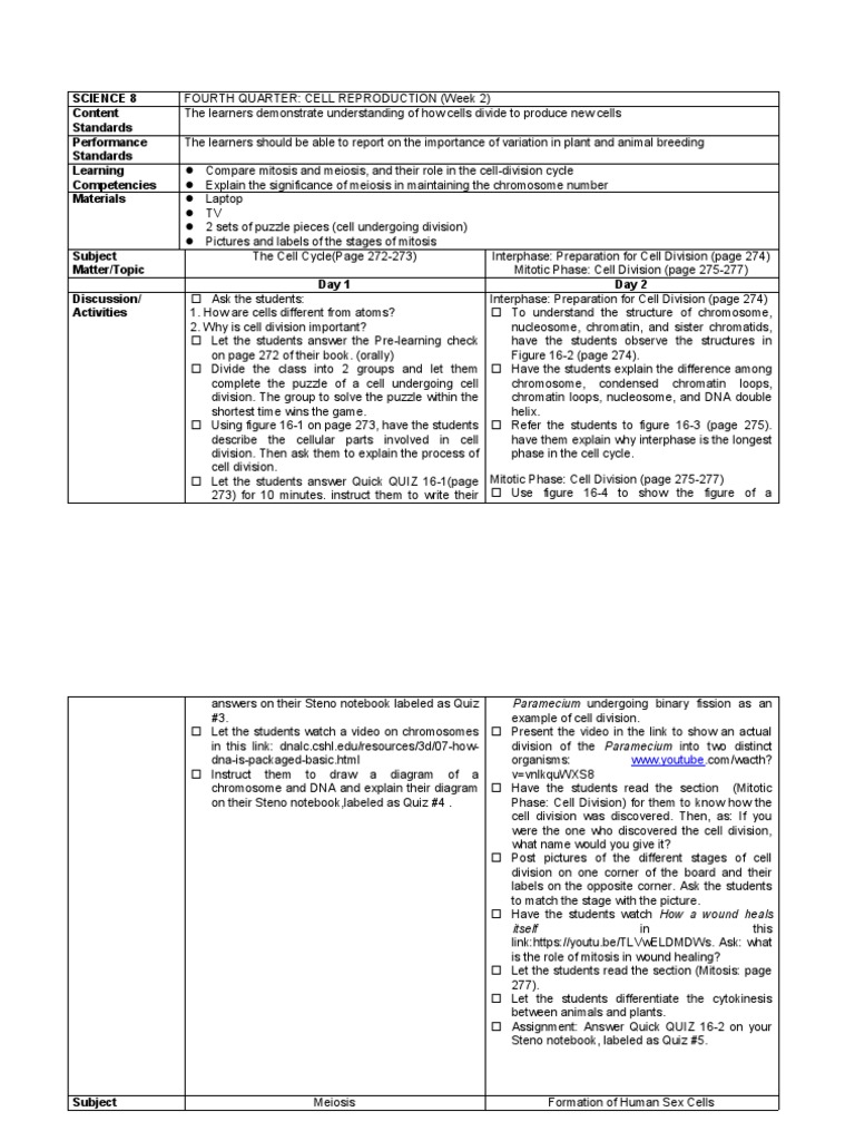 SCIENCE 8: Cell Reproduction | PDF | Mitosis | Meiosis