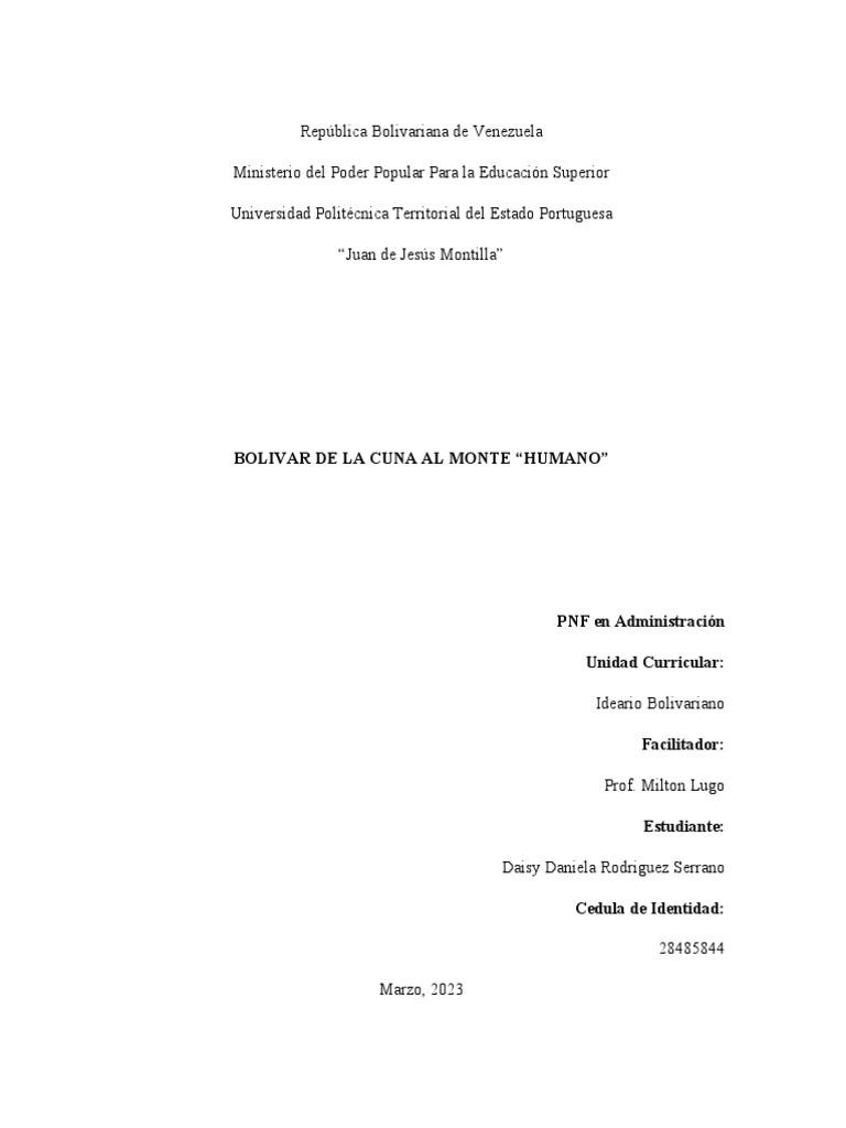 Ensayo Escrito La Biografia Del Libertador Desde Un Punto de Vista ...