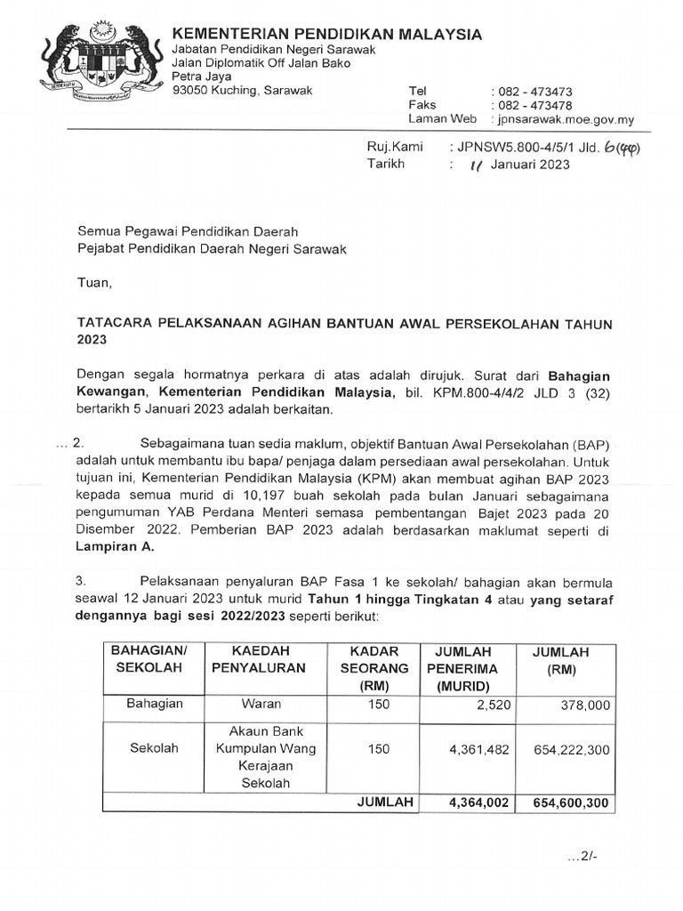Surat Tatacara Pelaksanaan Agihan Bap Tahun 2023-0001 | PDF