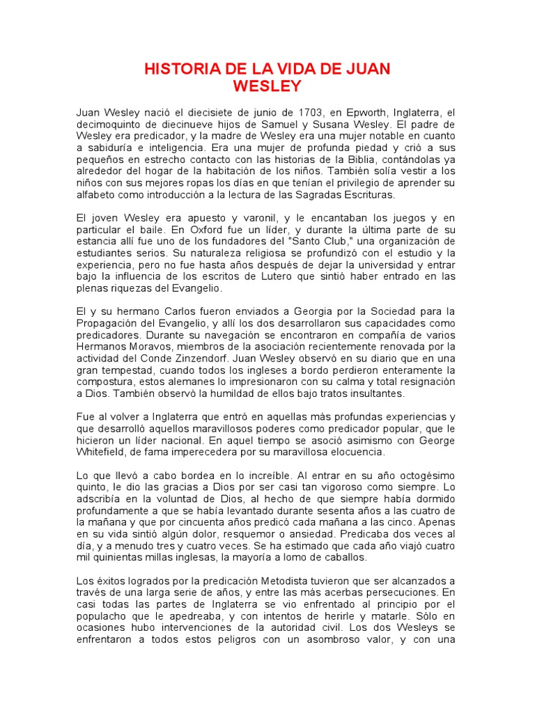 Historia de La Vida de Juan Wesley | PDF | metodismo | John Wesley