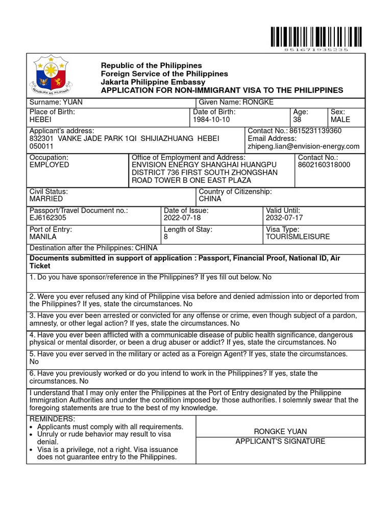 Republic of The Philippines Foreign Service of The Philippines Jakarta ...