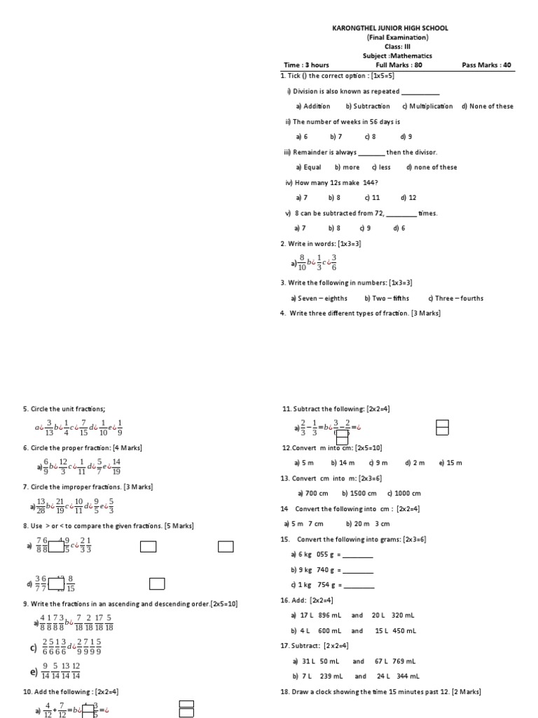 Class 3 Maths | PDF | Mathematical Notation | Abstract Algebra
