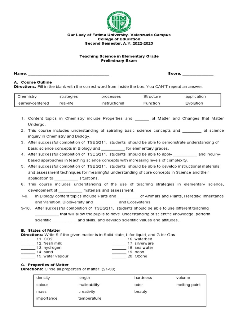 Tseg Prelims 2ND Sem | PDF | Science & Mathematics