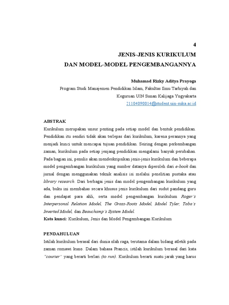 Jenis-Jenis Kurikulum & Model-Model Pengembangannya | PDF