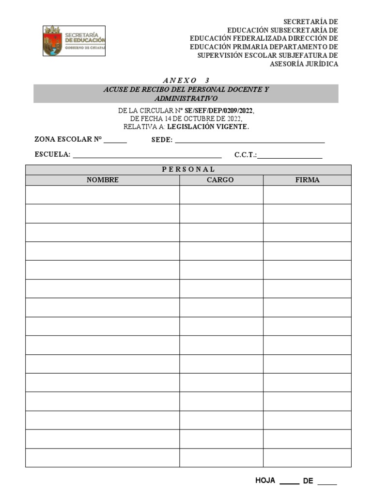 Anexo - 3 - Acuse de Recibo - Personal Docente y Admvo - Legislacion | PDF