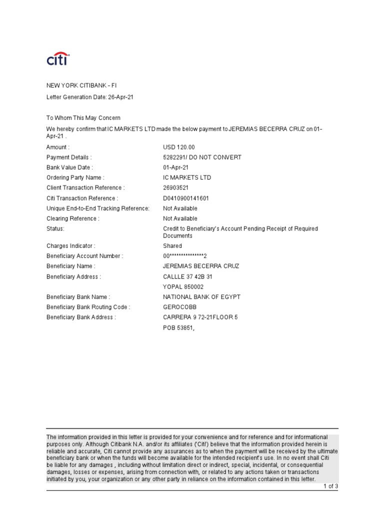 ProofOfPayment 26903521 PDF | PDF | Banks | Citigroup