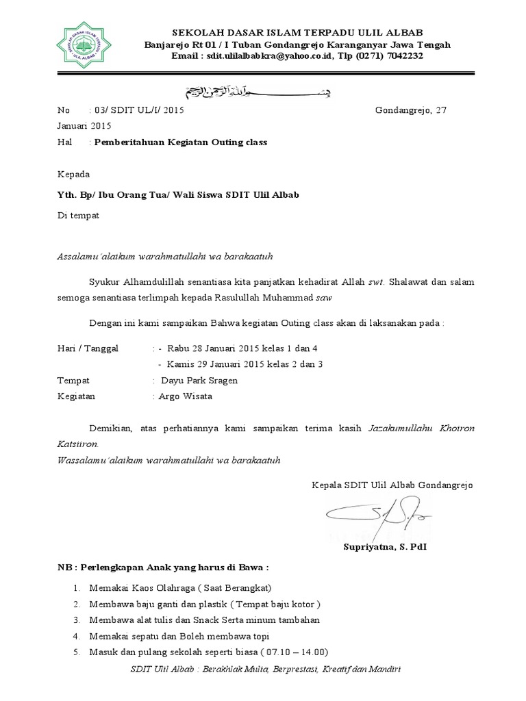 03 Pemberitahuan Outing Class | PDF
