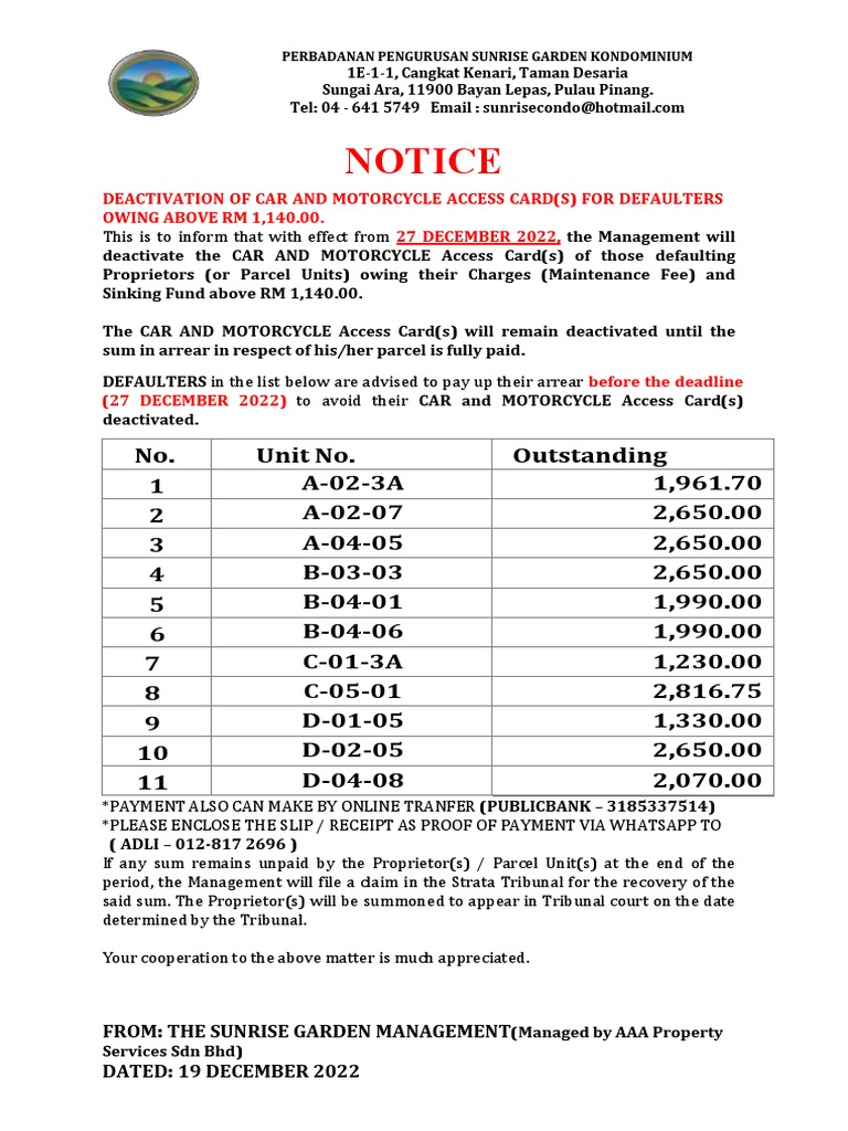 Access Card Deactivation Notice | PDF