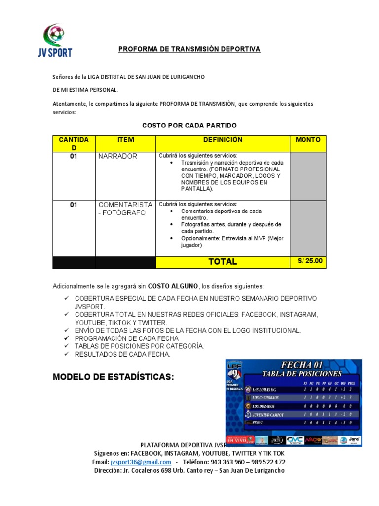 Proforma de Transmisión Deportiva | PDF | Uso compartido de medios ...