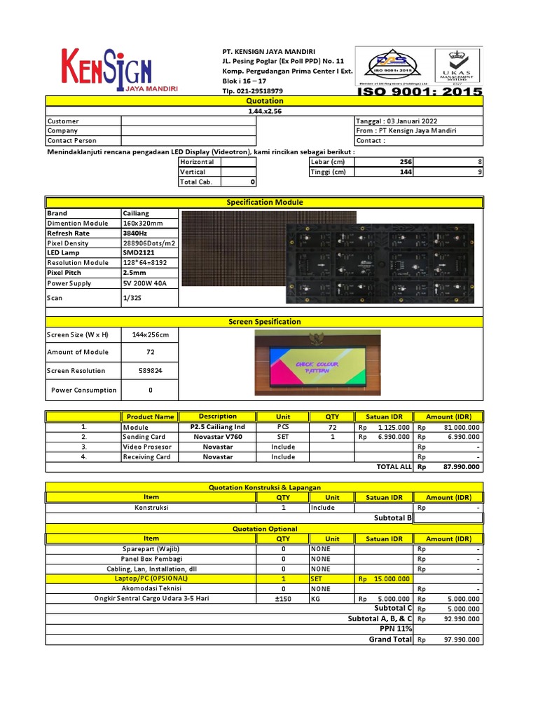 Quotation for LED Display from Kensign | PDF | Electronics | Computer ...