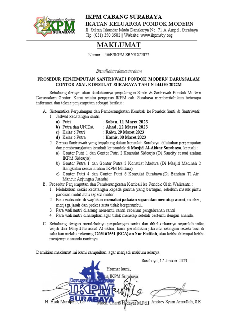 MAKLUMAT Perpulangan Akhir Tahun IKPM Surabaya 2023' | PDF MAKLUMAT Perpulangan Akhir Tahun IKPM Surabaya 2023' | PDF