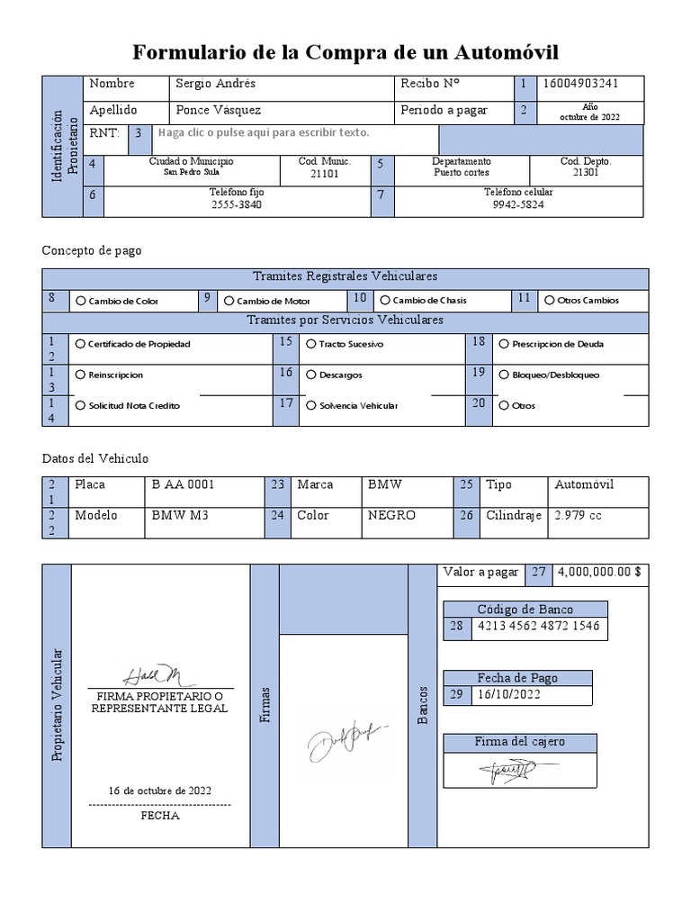 Formulario de La Compra de Un Automóvil | PDF | Industria automotriz ...