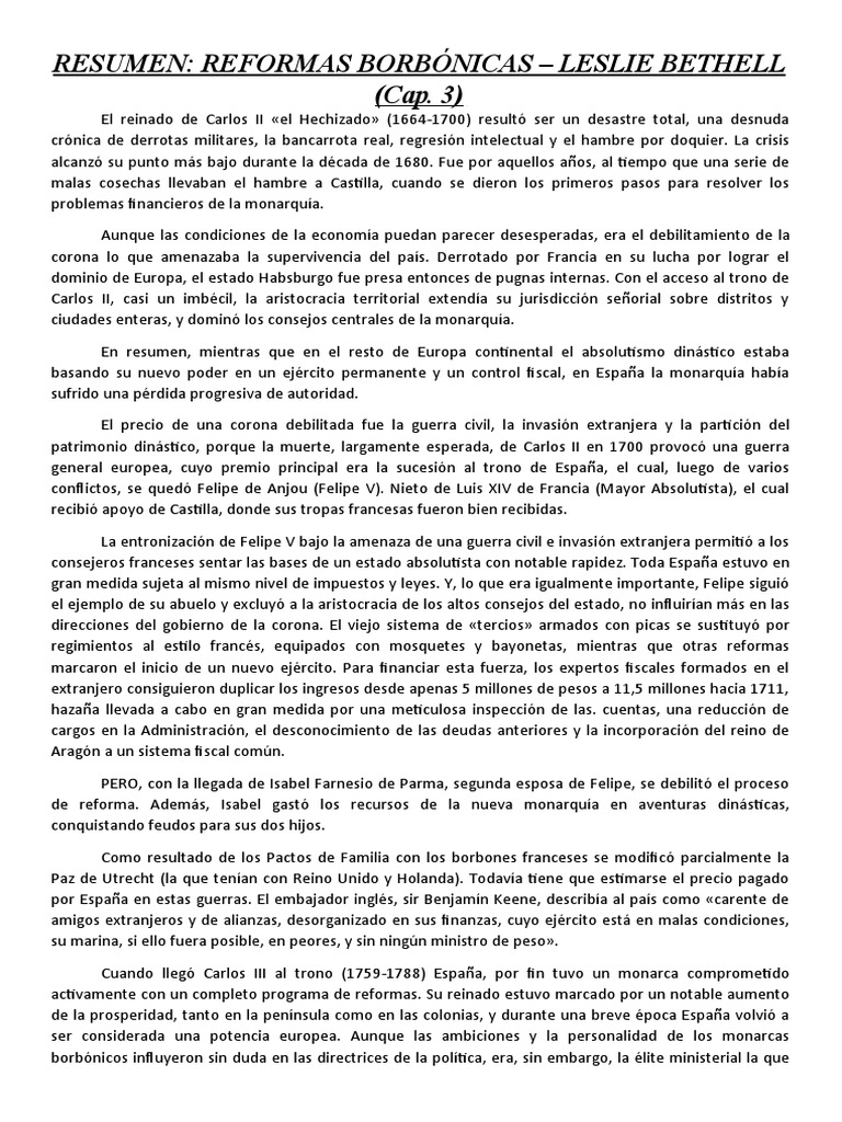 Resumen Capitulo 3 Bethell | PDF | Imperio español | España