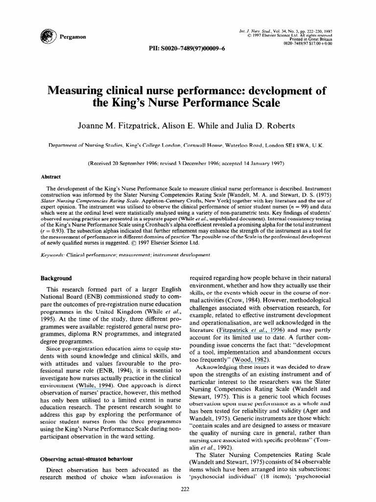 King's Nurse Performance Scale Development | PDF | Validity (Statistics ...