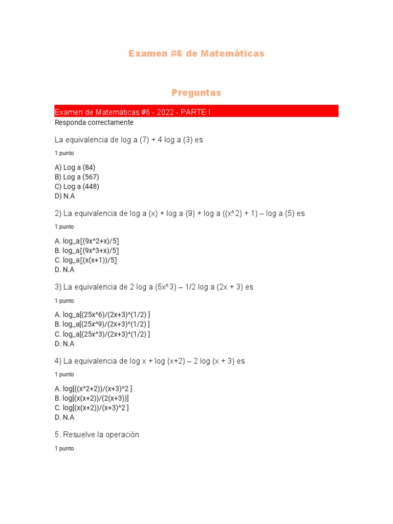 Examen #6 de Matemáticas | PDF