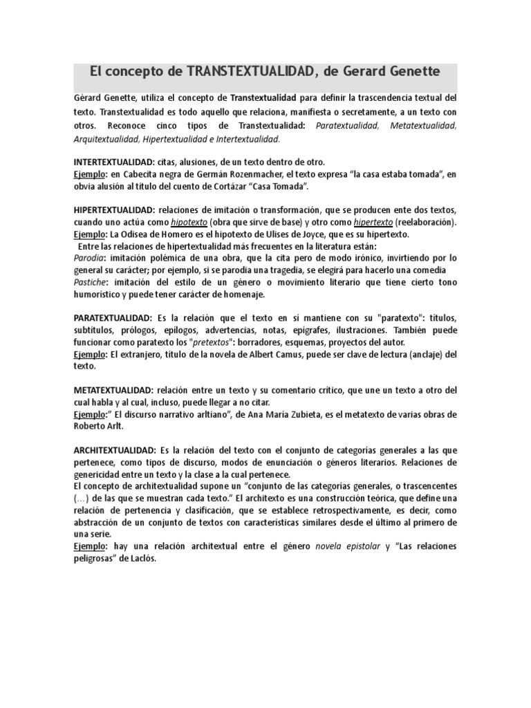 Transtextualidad - Definición - Tipos | PDF | Escritura