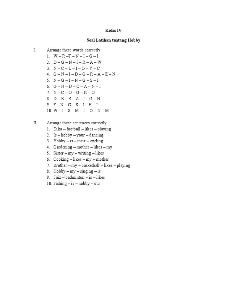 Soal Latihan C4 008 Tentang Hobby Pdf 
