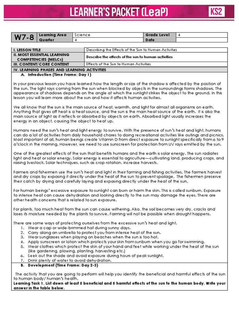 Q4 Science 4 Week7 8 | PDF | Agriculture | Sun