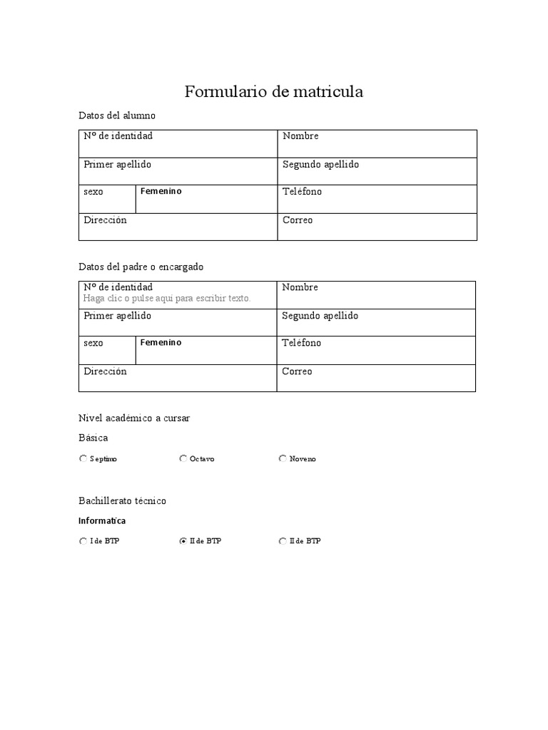 Formulario de Matricula Escolar | PDF