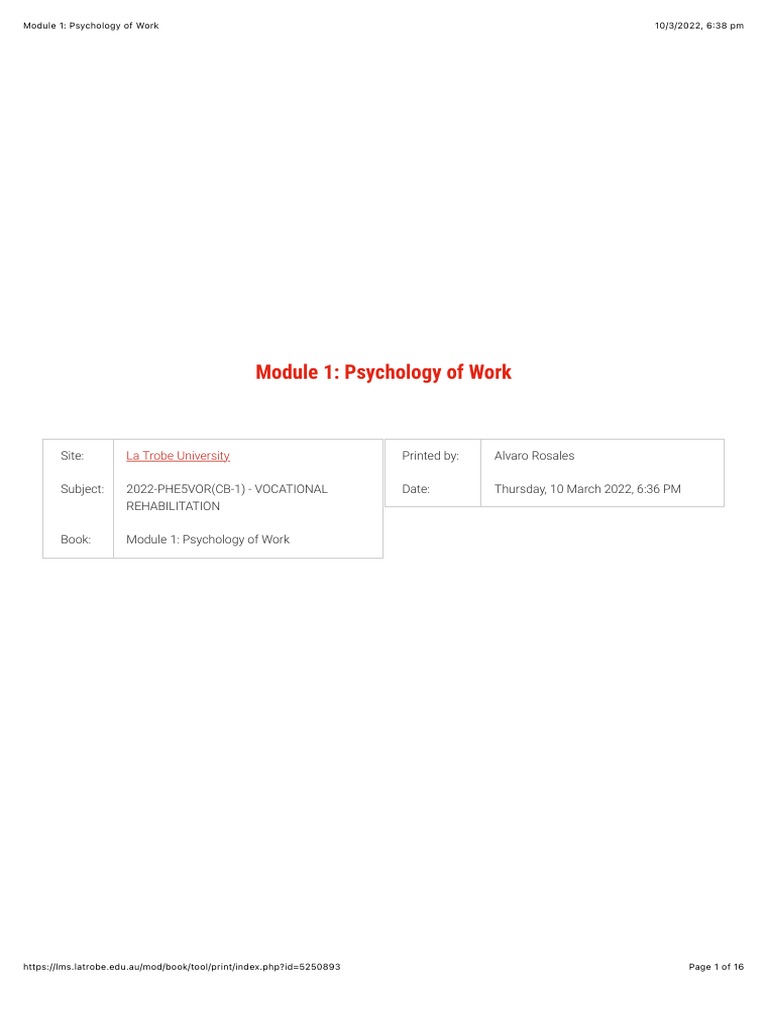 Module 1: Psychology of Work PDF | PDF | Psychiatric Rehabilitation ...