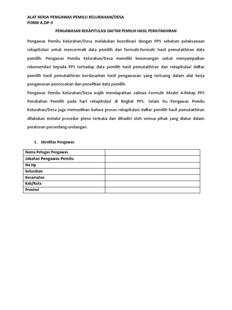 Pengawasan Rekapitulasi Pemilih | PDF