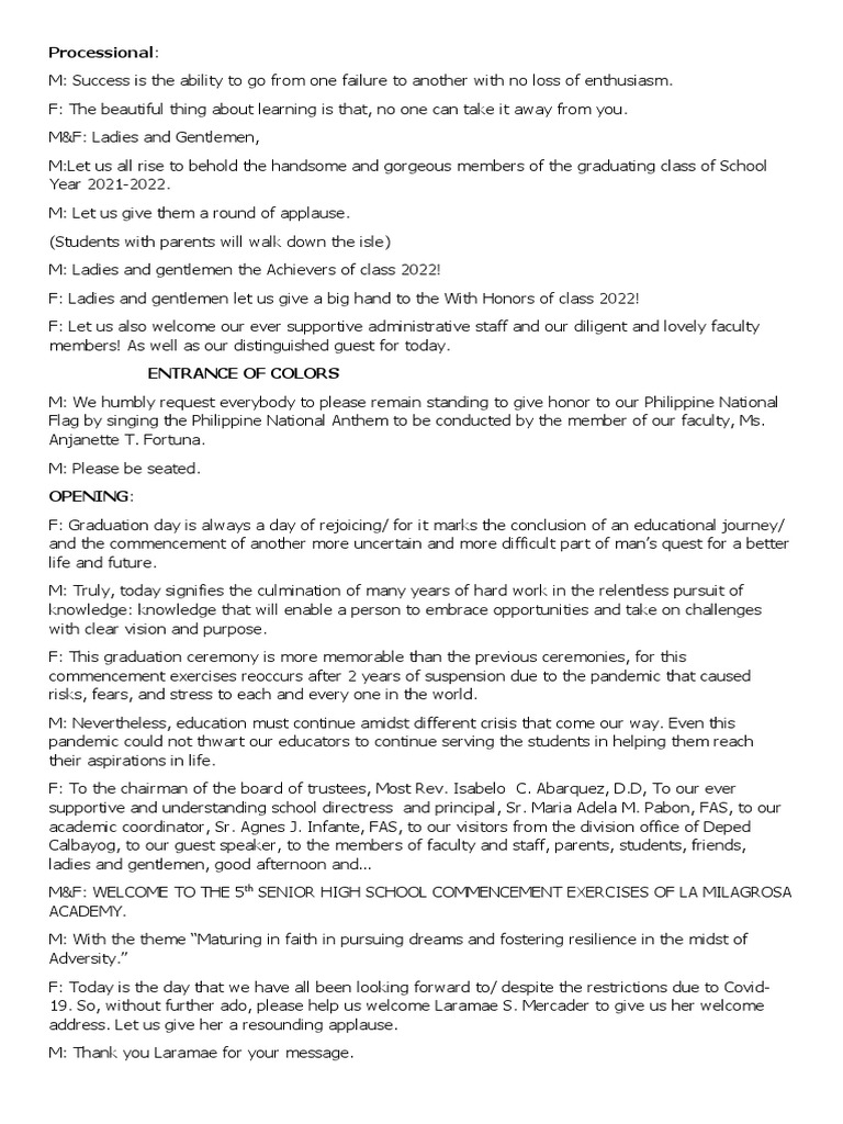 Script For Emcee Graduation | PDF | Language Arts & Discipline | Foreign Language Studies