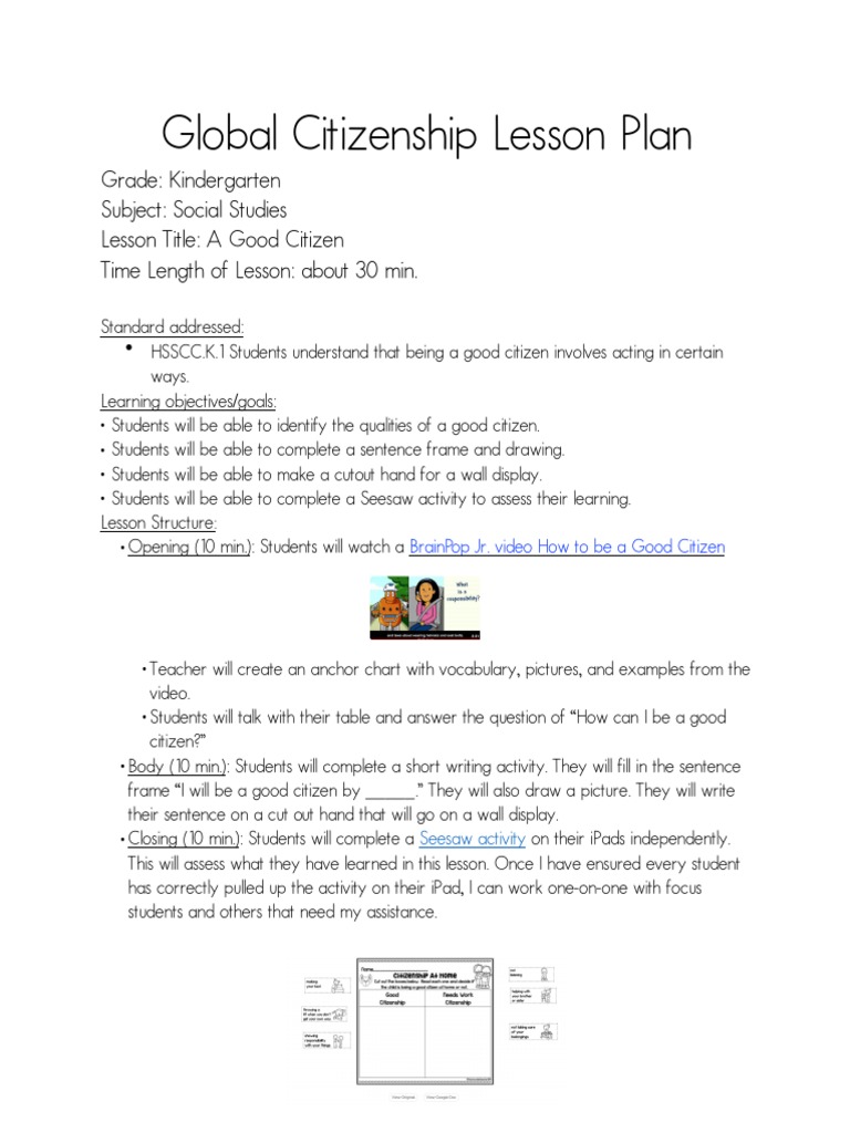 Global Citizenship Lesson Plan | PDF | Lesson Plan | Citizenship