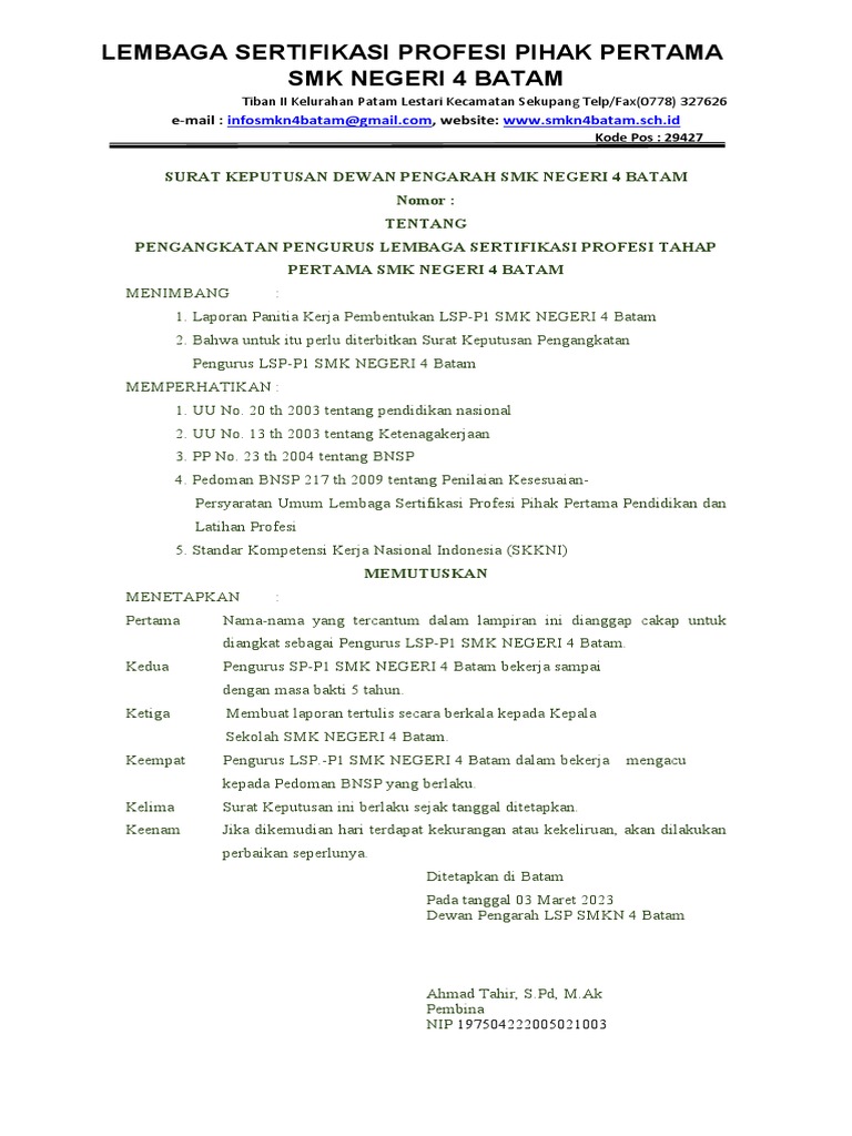 Contoh SK Pengurus | PDF