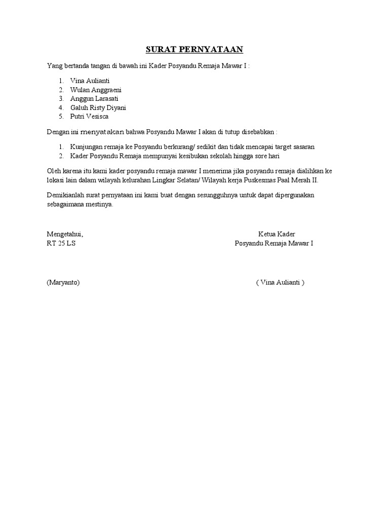 Surat Pernyataan PKPR | PDF