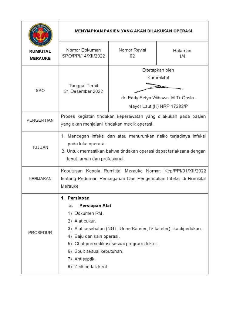 Prosedur Persiapan Pasien Operasi | PDF