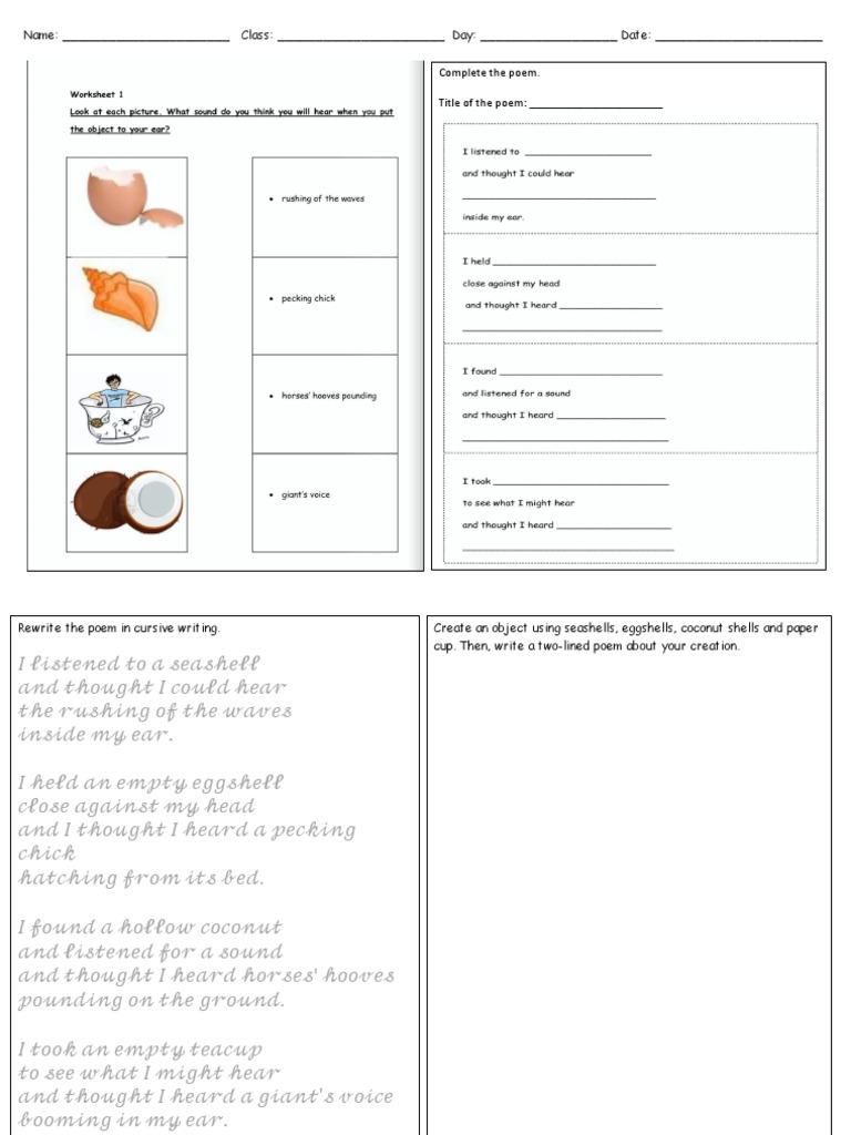 Poem Worksheet - Sounds Like Magic | PDF