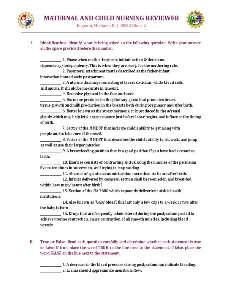 MCN Reviewer | PDF | Postpartum Period | Childbirth