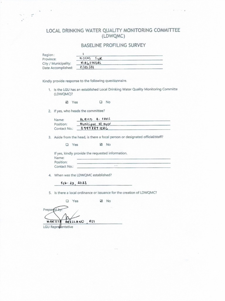 LDWQMC Baseline Profiling Survey - Magsingal - Ilocos Sur | PDF