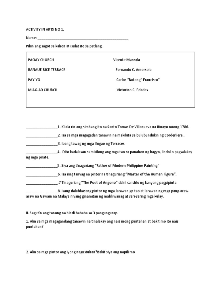ARTS Activity 1 | PDF