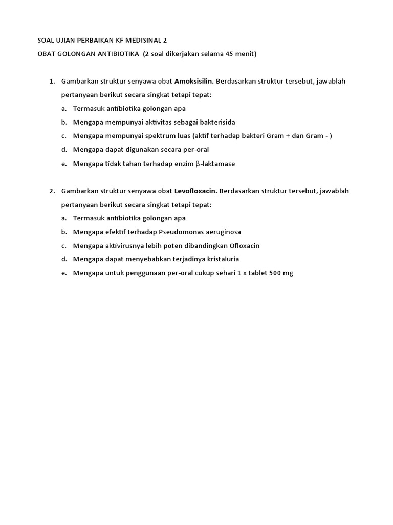SOAL UJIAN PERBAIKAN KF MEDISINAL 2 Prof Tutuk | PDF