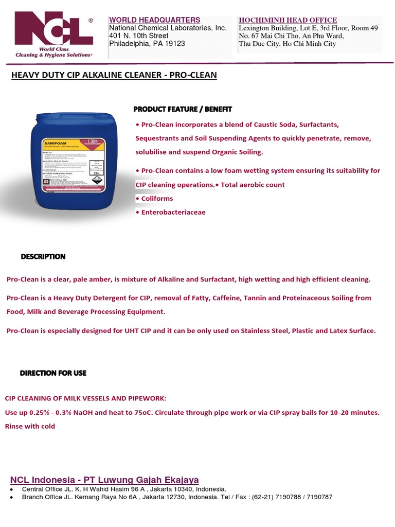 Heavy Duty Cip Alkaline Cleaner - Pro-Clean | PDF