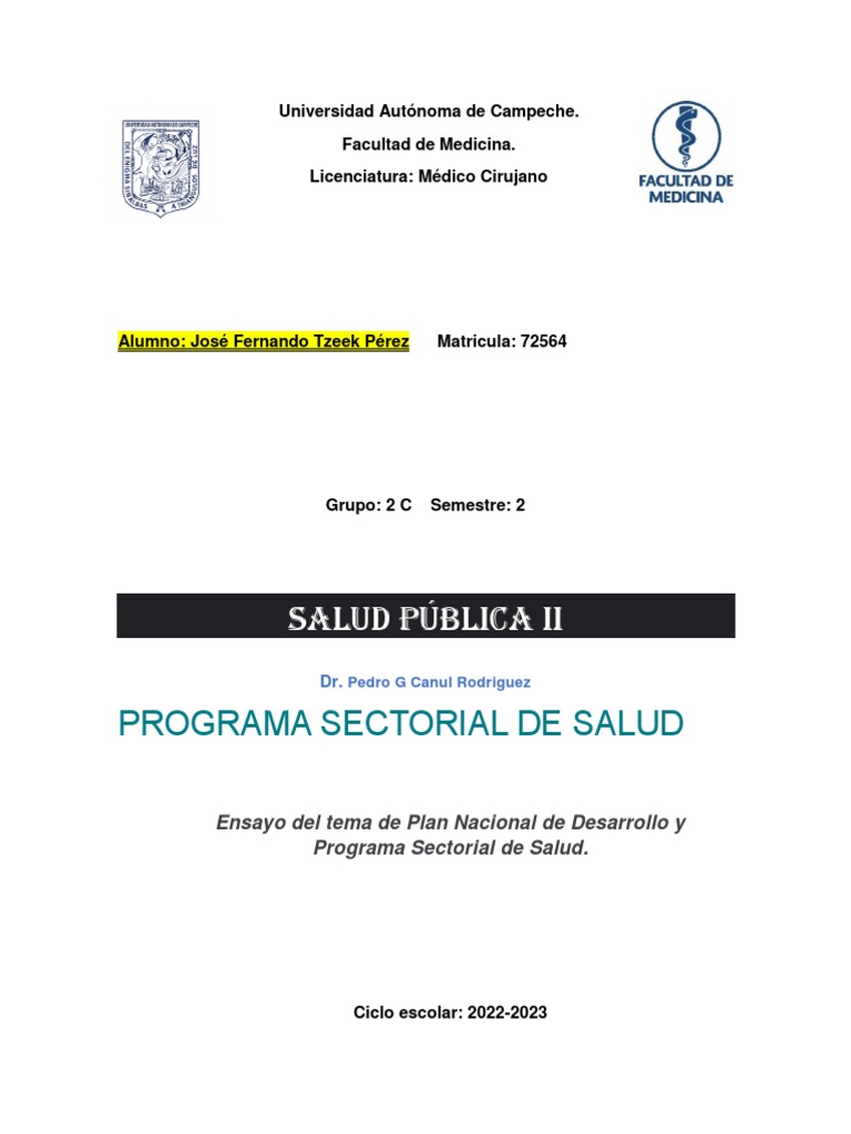 Ensayo - PND y Programa Sectorial de Salud - Tzeekperez - 2C | PDF