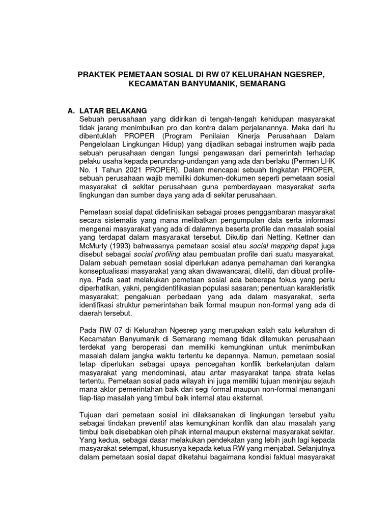 Pemetaan Sosial RW 07 Ngesrep Semarang | PDF