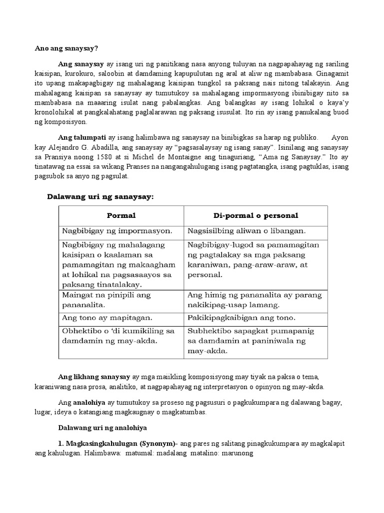 Ano Ang Sanaysay | PDF