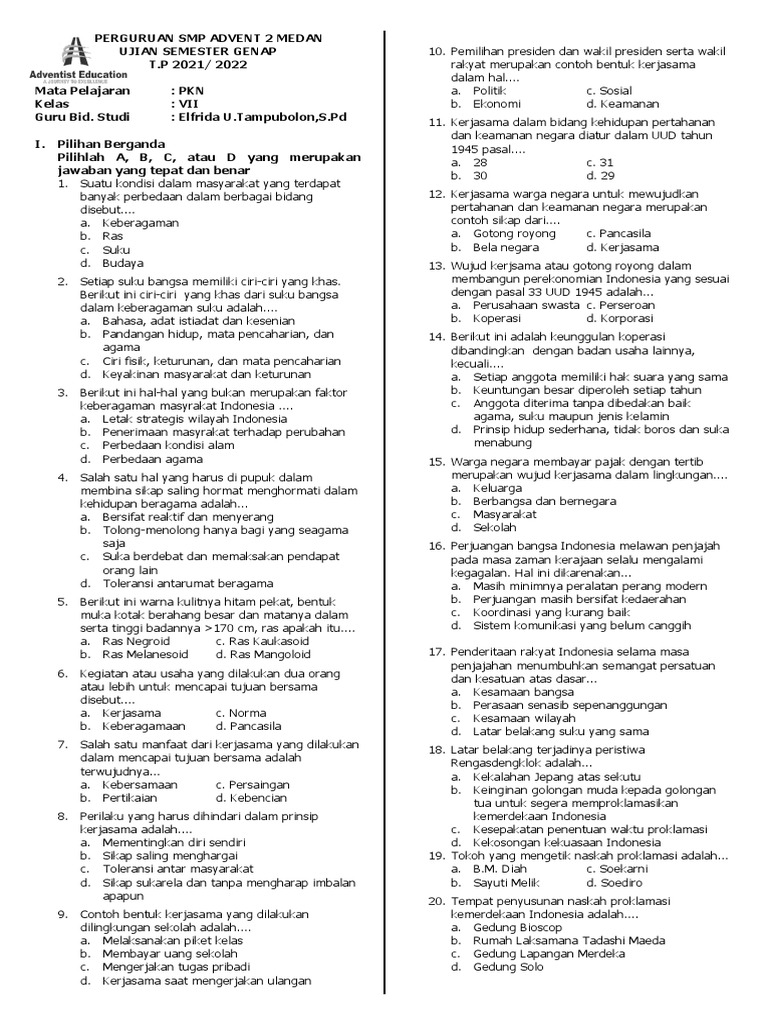 Soal PKN Kelas 7 Semester Genap | PDF