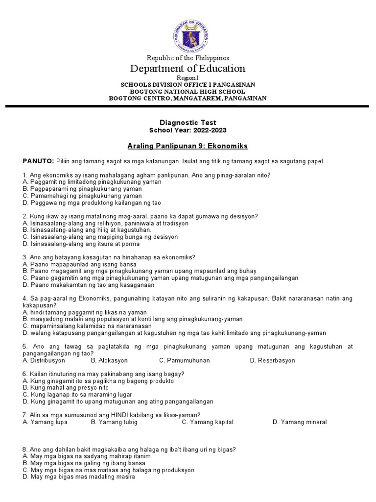 Diagnostic Test-AP9-FINAL For Printing | PDF
