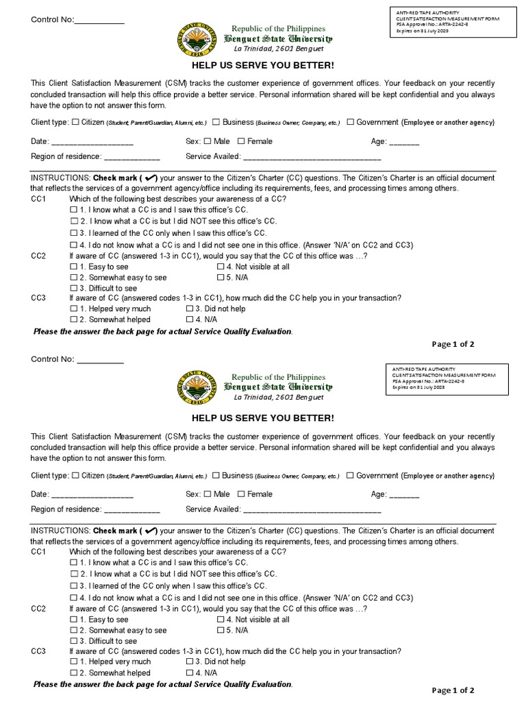 ARTA MC 2022 05 - Annex A. CSM Questionnaire PDF | PDF | Customer | Communication